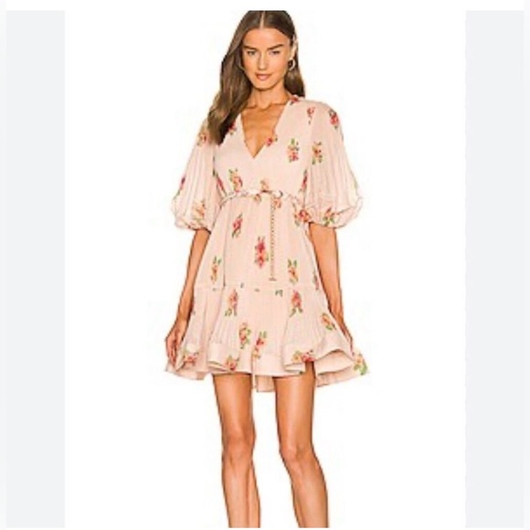 Zimmermann | Dresses | Zimmermann Blush Pink Floral Vneck Pleated ...